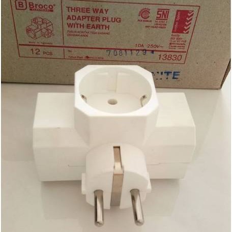 Jual Adaptor T colokan 3 lubang broco / colokan cabang 3 broco | Shopee ...