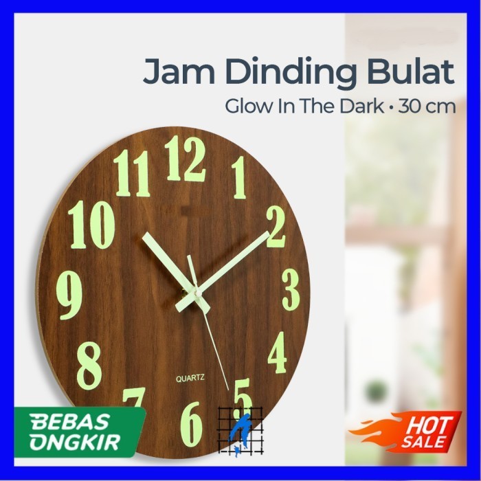 Jual Jam Dinding Bulat Glow In The Dark Design 30CM - wooden MDB1 ...