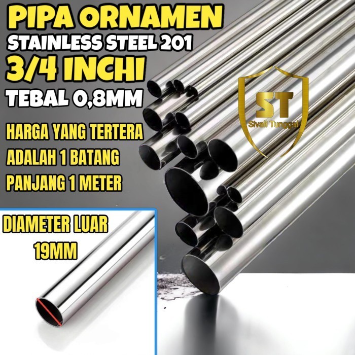 Jual PIPA SS 201 - 3/4" INCH(19MM)X 0,8MM X 1 METER - STAINLESS STEEL ...