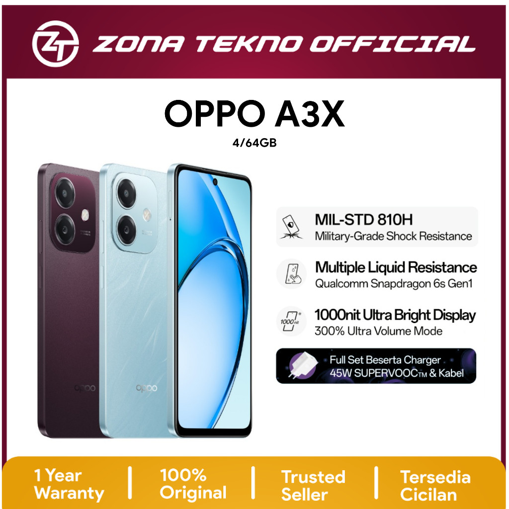 Jual OPPO A3x FREE ADAPTER 45W SUPERVOOC, Qualcomm® Snapdragon® 6s 4G ...