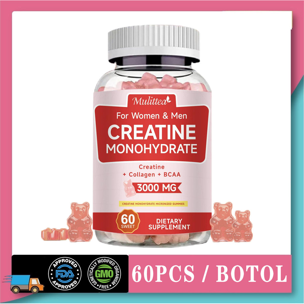 Jual Mulittea Creatine Monohydrate Gummies With Collagen BCAA 3000mg ...