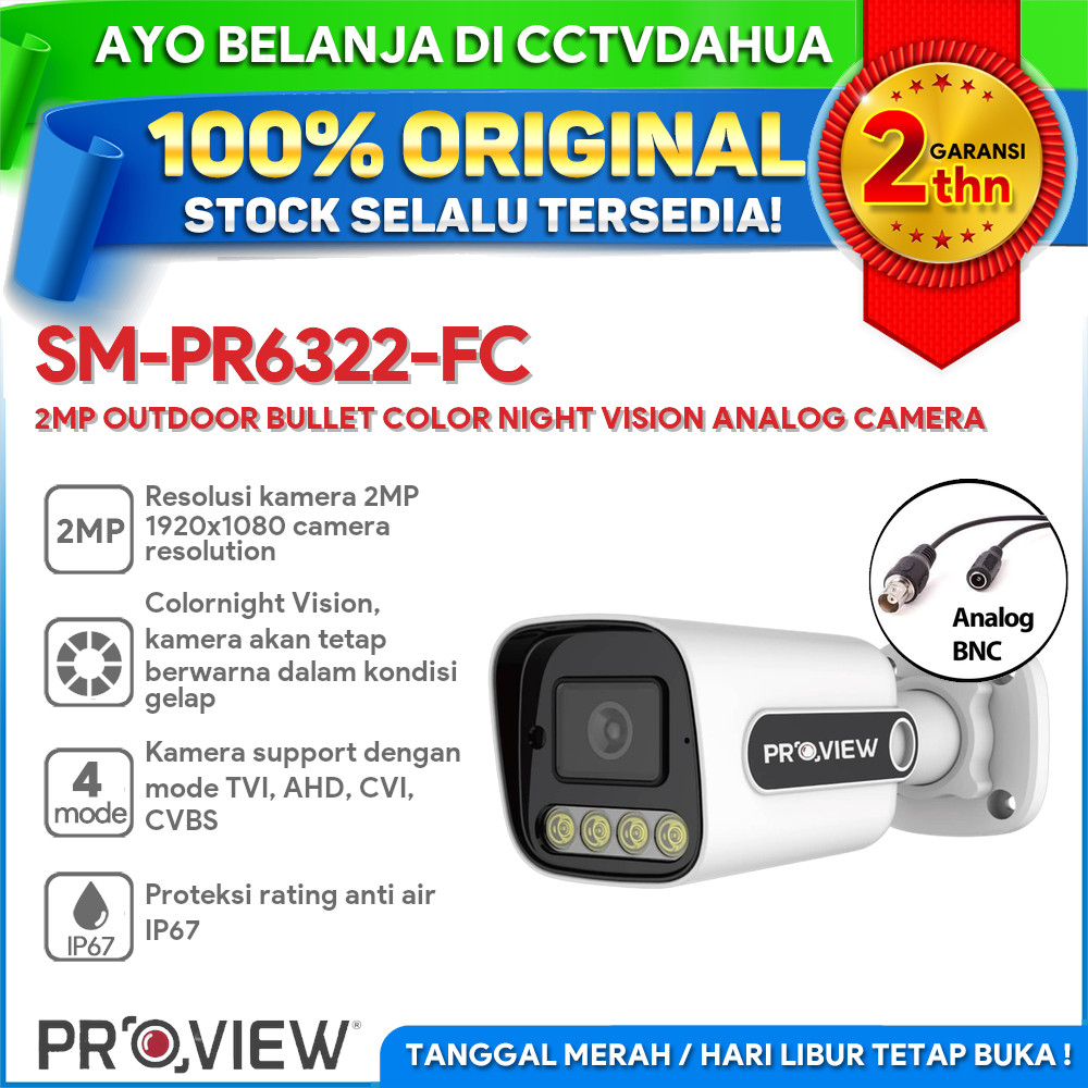 Jual PROVIEW SM-PR6322-FC 2MP OUTDOOR BULLET COLOR NIGHT VISION ANALOG ...