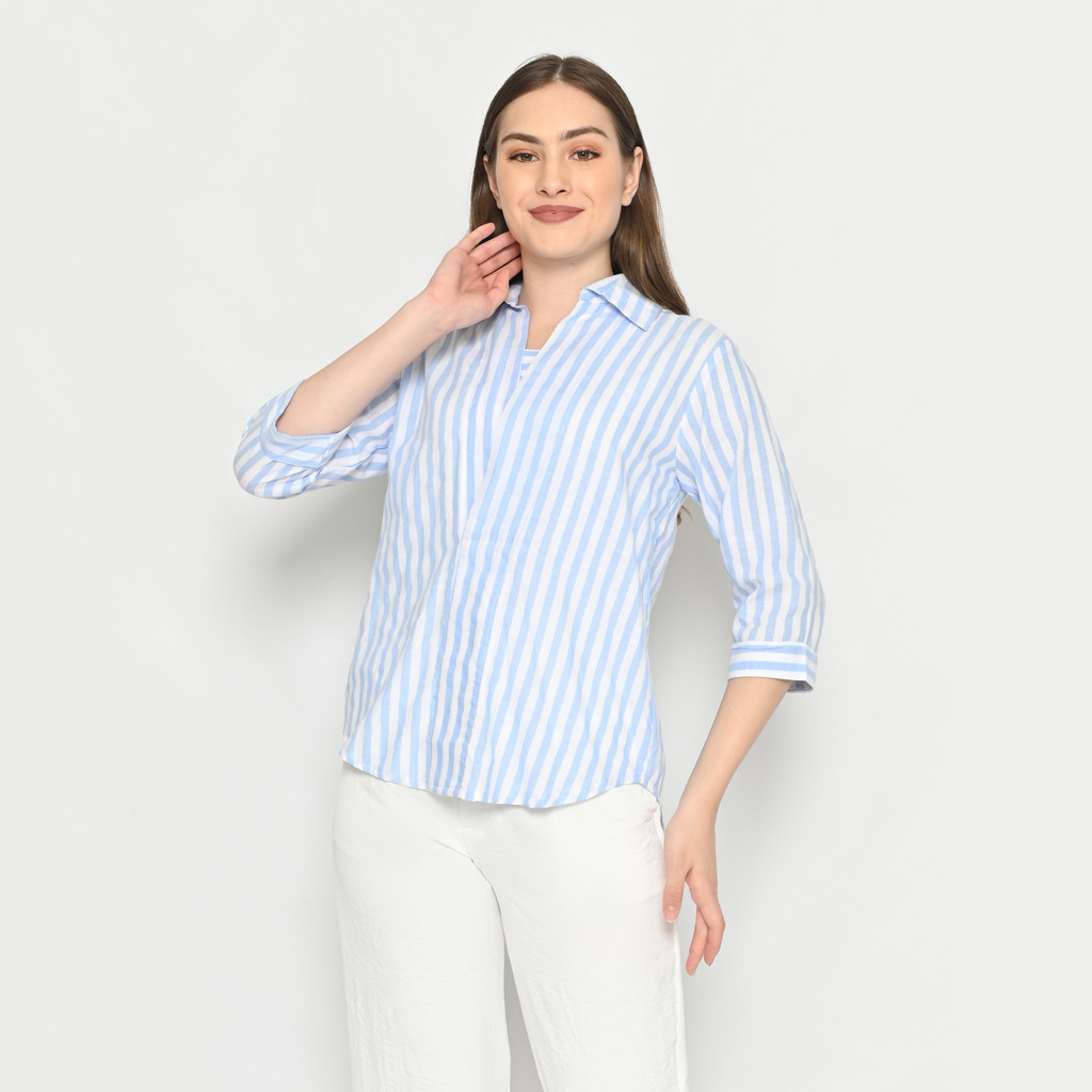 Jual QUEENTIN Blouse Wanita Casual 0175 Katun Yarndyed Motif Salur ...