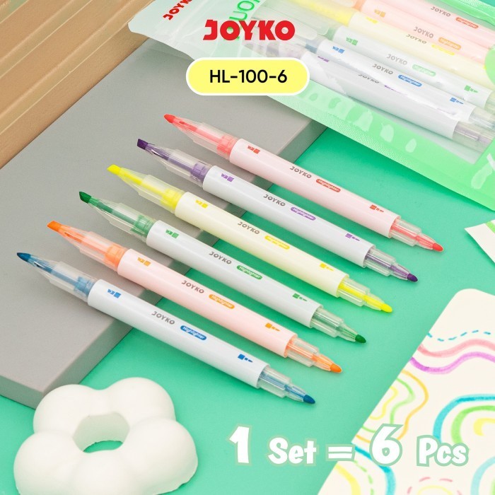 Jual Penanda Berwarna HL-100 Highlighter Joyko 1 Set 6 Warna ...