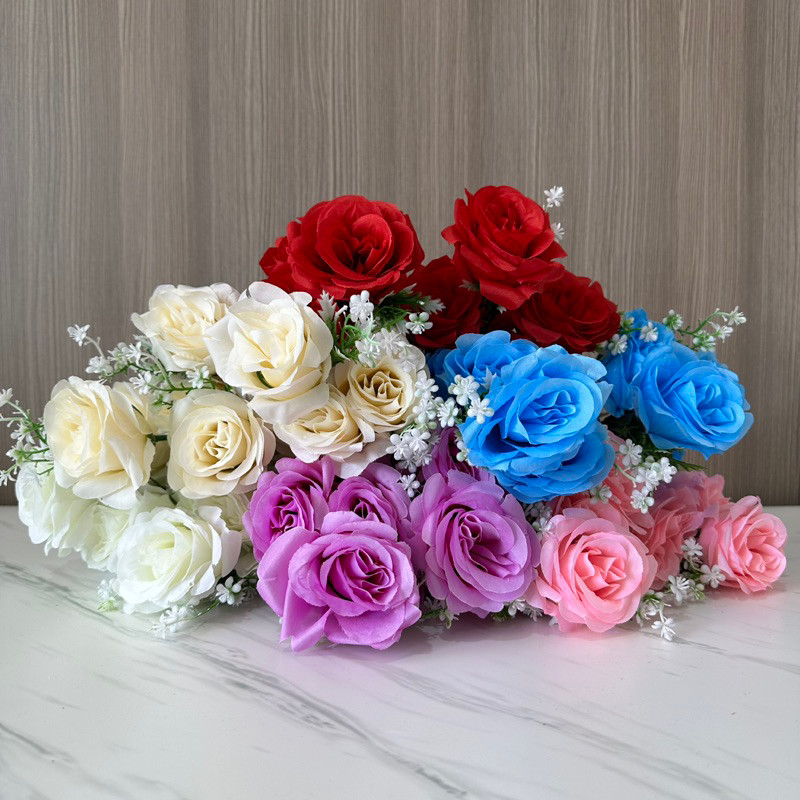 Jual Bunga Mawar Rose Artificial 1 Tangkai 5 Cabang Premium Mekar Bunga ...