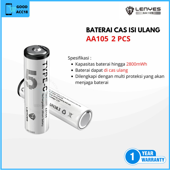 Jual Baterai Cas Isi Ulang 2 Pcs AA105 1.5V Type-C USB Rechargeable ...