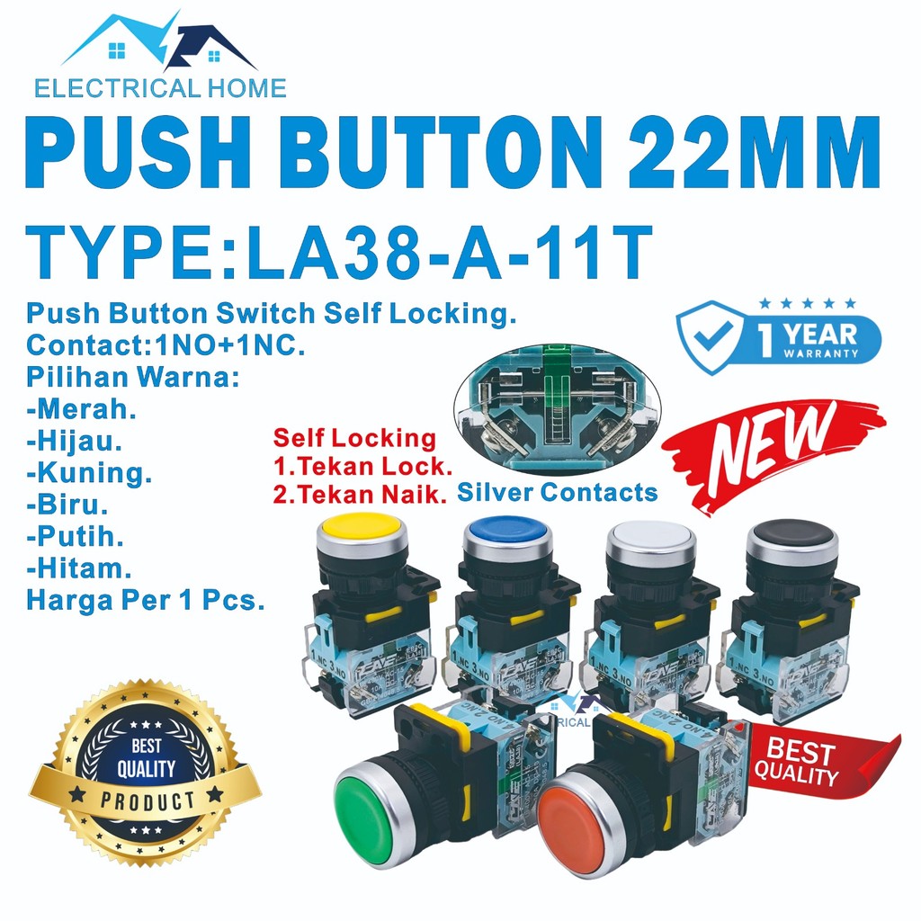 Jual Push Button Switch SELF LOCKING 22MM TYPE LA38-11T | Shopee Indonesia