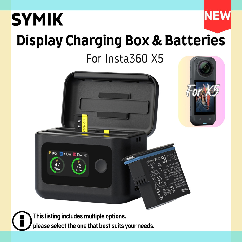 Jual SYMIK For Insta360 X5 Smart Charging Box LCD Display Battery ...