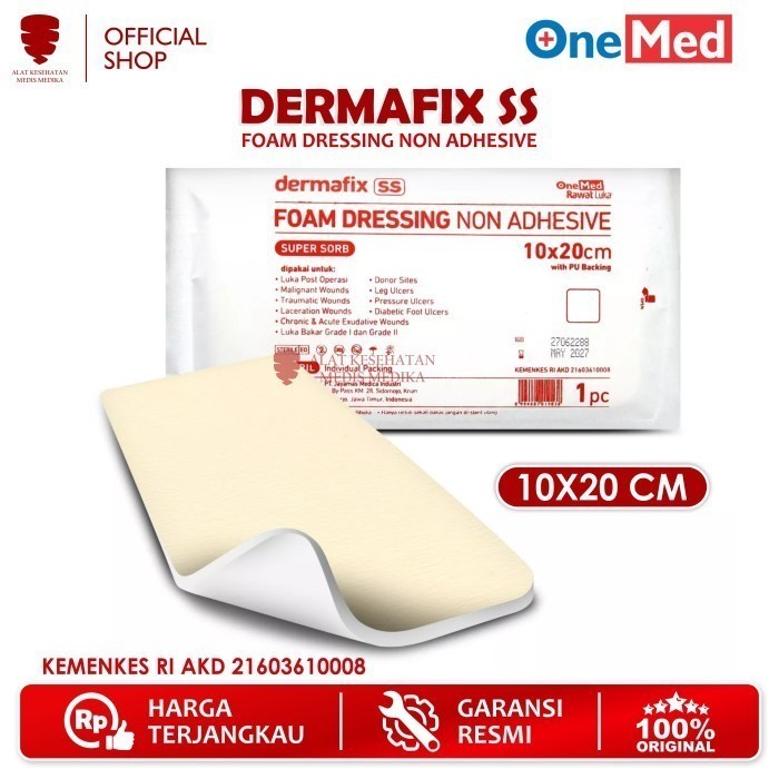 Jual OneMed Dermafix SS 10 x 20 cm Non Adhesive Foam Dressing Plester ...