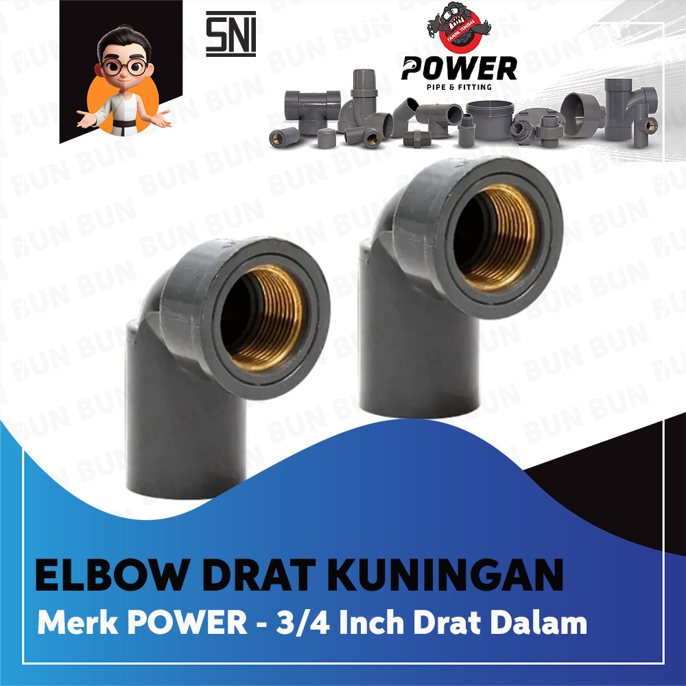 Jual KDD Kuningan AW 3/4" FITTING PVC POWER | KNEE / KNIE DRAT DALAM | FAUCET ELBOW Paralon ...