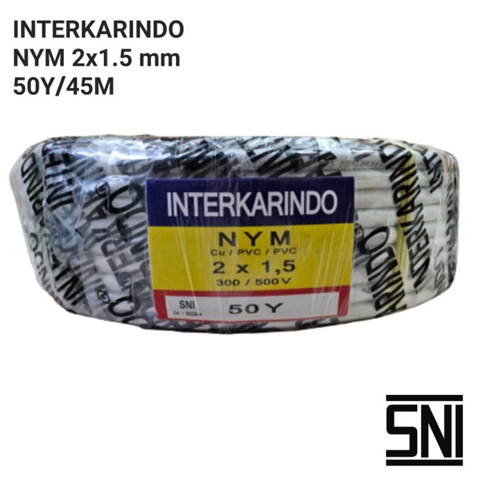 Jual Kabel Listrik NYM 2x1.5 2x1,5 mm INTERKARINDO 50 Y 45M Meter ...
