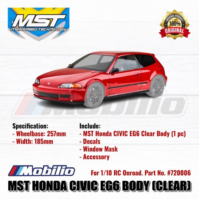 Jual MST Part #720006 Body Clear Polycarbonate Honda Civic EG6 WB 257mm ...