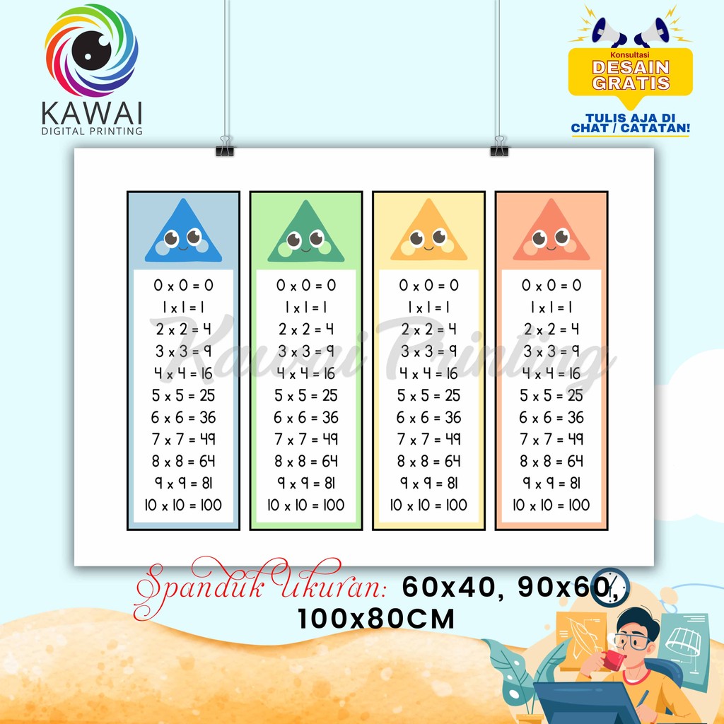 Jual SPANDUK / BANNER Tabel Perkalian Segitiga Love Emoji Hewan Free ...