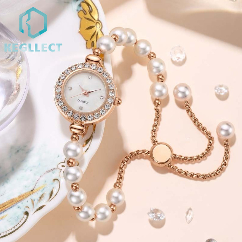 Jual Jam Tangan Kuarsa Wanita Gelang Serut Mutiara Gelang Sederhana ...
