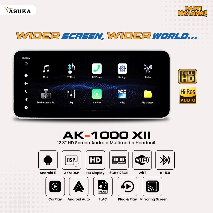Jual Asuka Head Unit Android AK 1000 XII Wide Screen 6/128GB 12.3 Inci ...