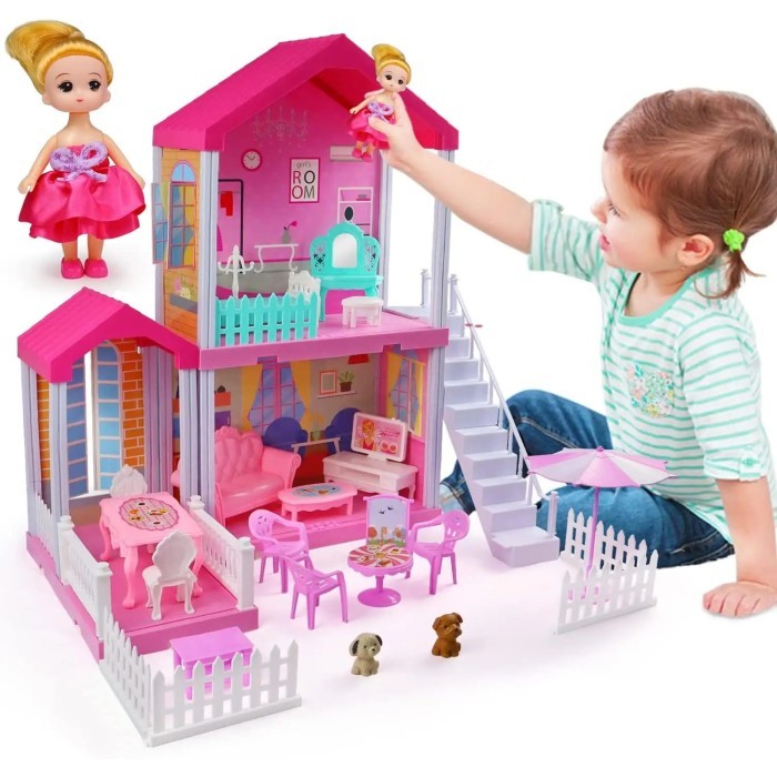 Jual Villa rumah bertingkat 105pcs 3 villa+tangga mainan Rumah Boneka ...