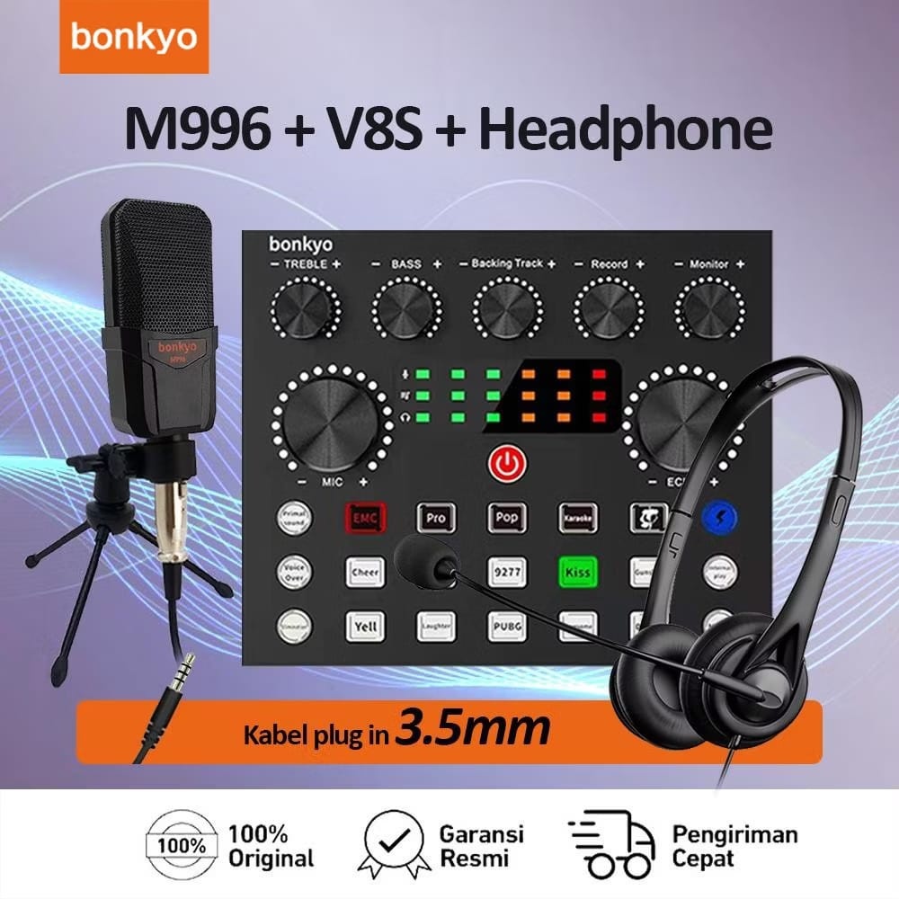 Jual Soundcard V8S Paket lengkap Bonkyo V8S+M996+ Headphone Berkabel 3m ...