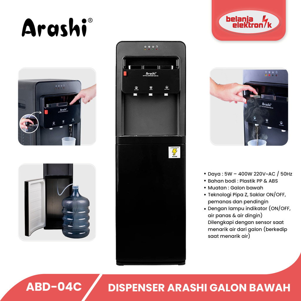 Jual ARASHI DISPENSER TINGGI GALON BAWAH PANAS, DINGIN & NORMAL ABD-04C ...