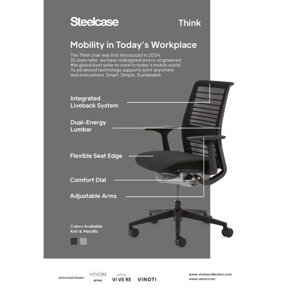 Jual STEELCASE THINK TASK CHAIR 3D KNIT METALLIC + HEADREST KURSI KERJA ...