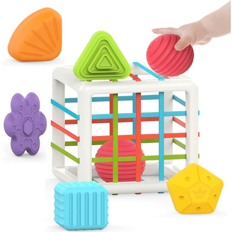 Jual Montessori Toys for 1 Year Old Baby Sorter Toy Colorful Cube and 6 ...