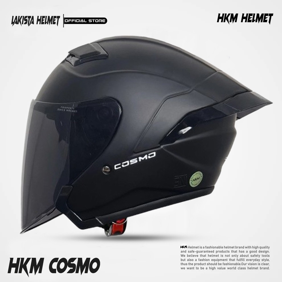 Jual HELM HALF FACE MLA COSMO SOLID BLACK DOF FREE SPOILER/HELM TERBARU ...