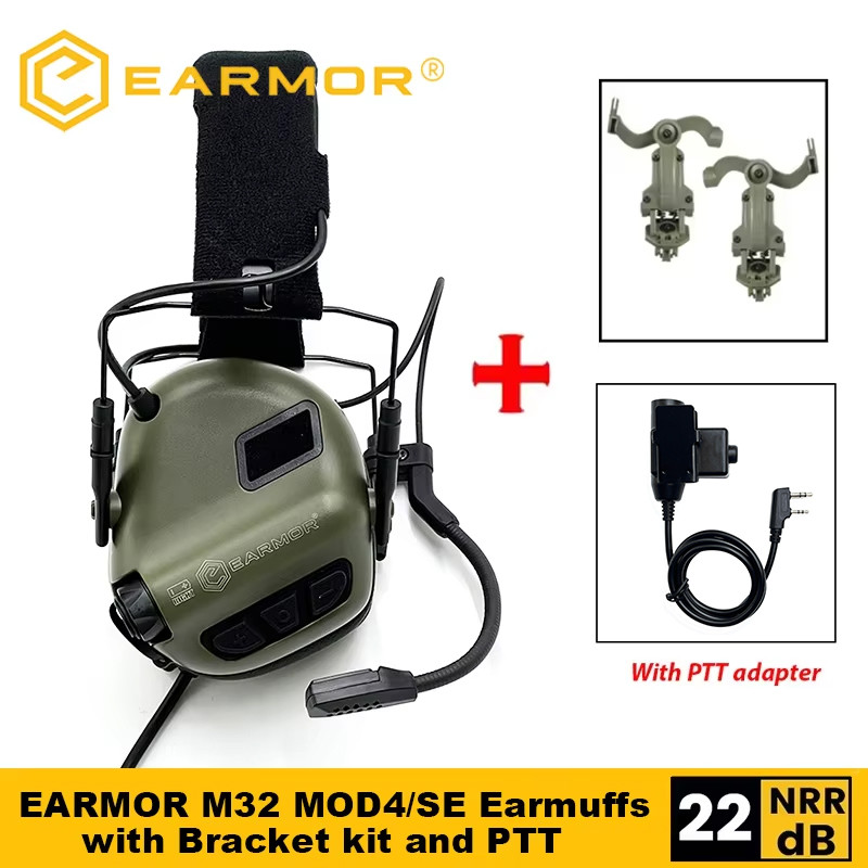 Jual EARMOR M32 MOD4/SE Shooting Earmuffs Tactical Noise Reduction Headset with Helmet ARC Rail ...