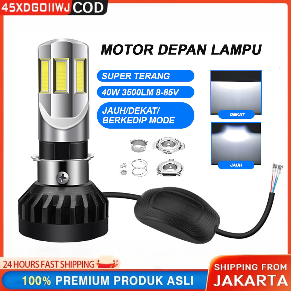 Jual Lampu LED Motor 6 Sisi Lampu Depan LED Asli Putih AC/DC 40 Watt 3 Kabel Universal H4/H6/H7 ...