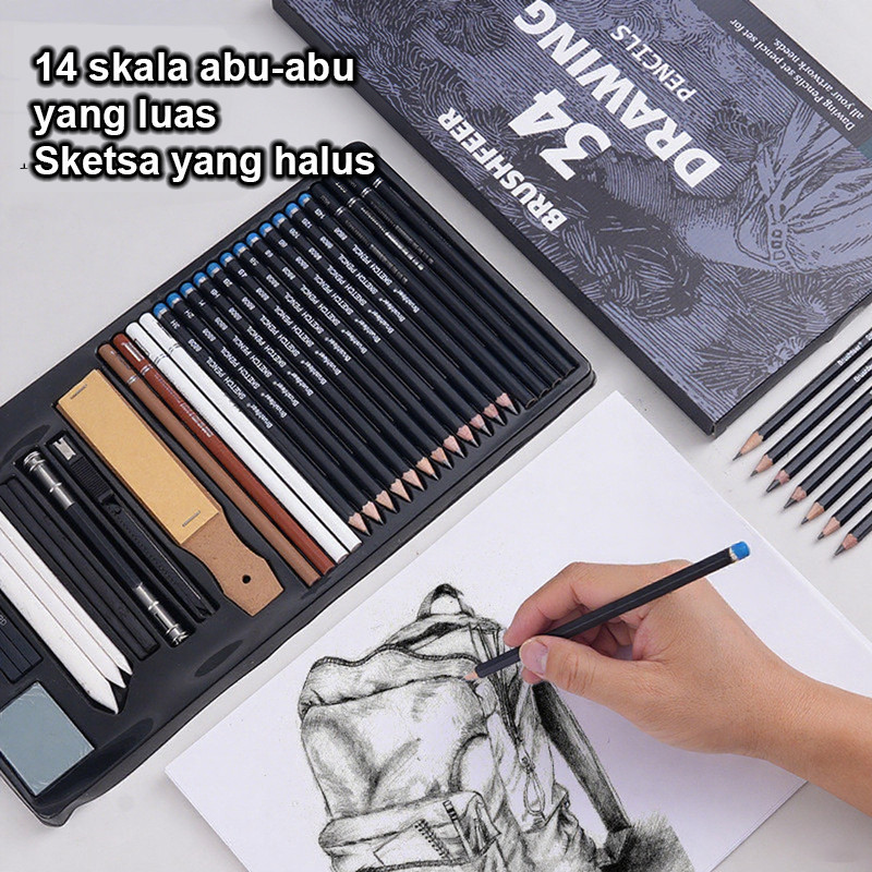 Jual Set Pensil Sketsa Lengkap 34 Pcs Alat Gambar Profesional untuk ...