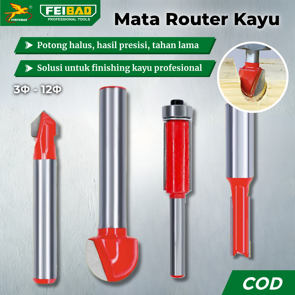Jual FEIBAO Mata Router Kayu Ukuran 3mm–12mm | Pisau Router Kayu Baja ...