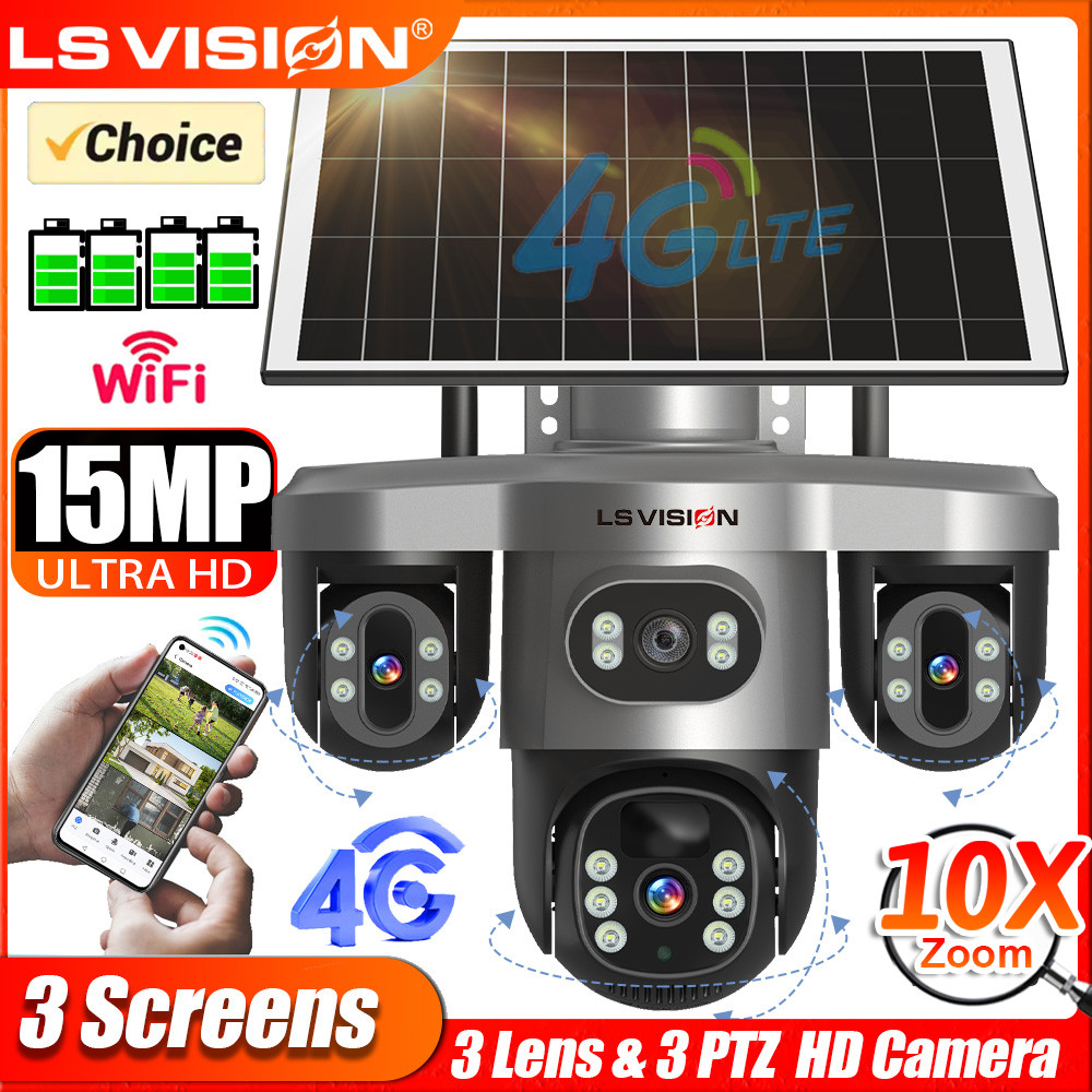 Jual LS VISION 15MP 4G Solar Camera Three Screens 10X Zoom Outdoor WiFi ...