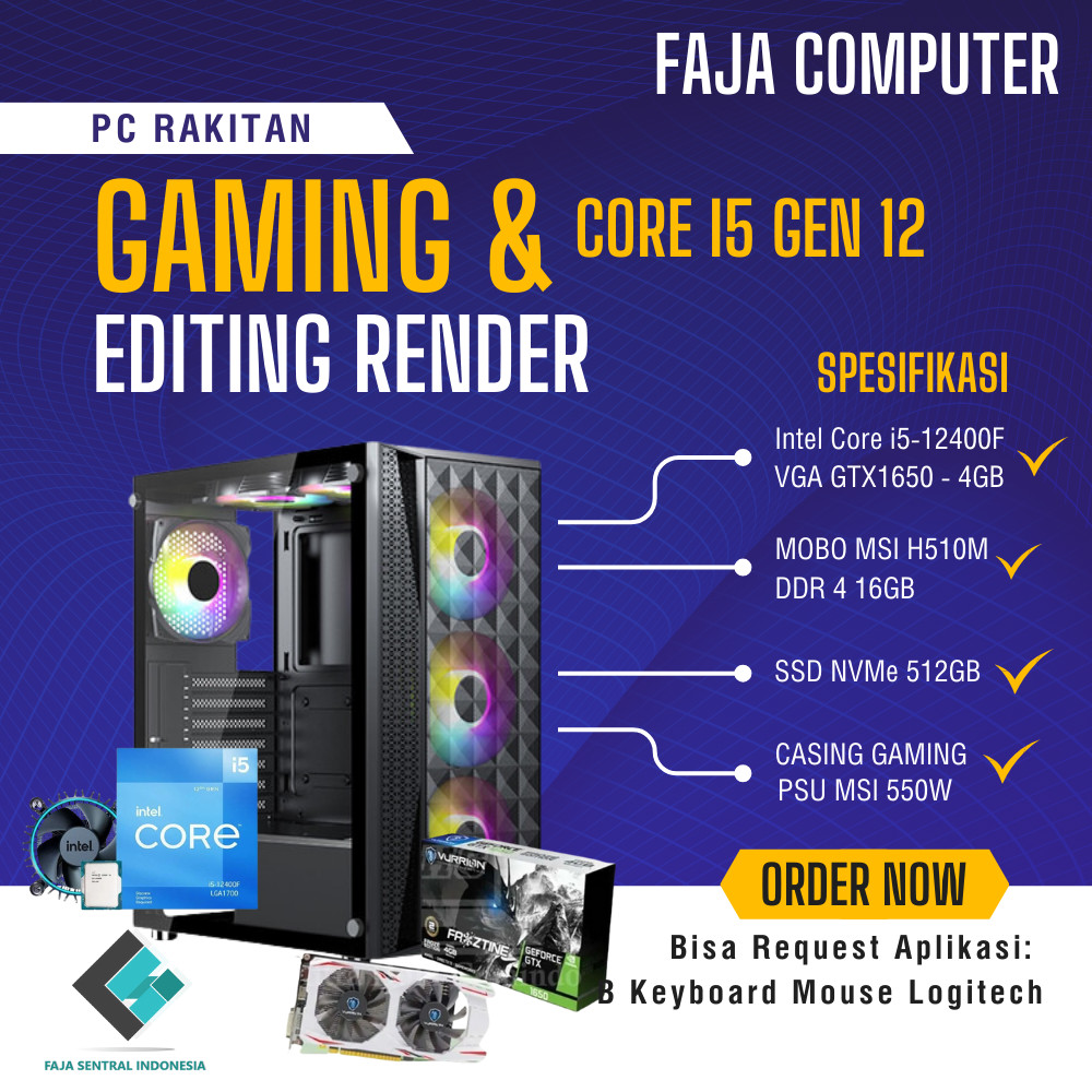 Jual PC Rakit Gaming Editing Render Core Intel i5-12400F GEN 12 ...