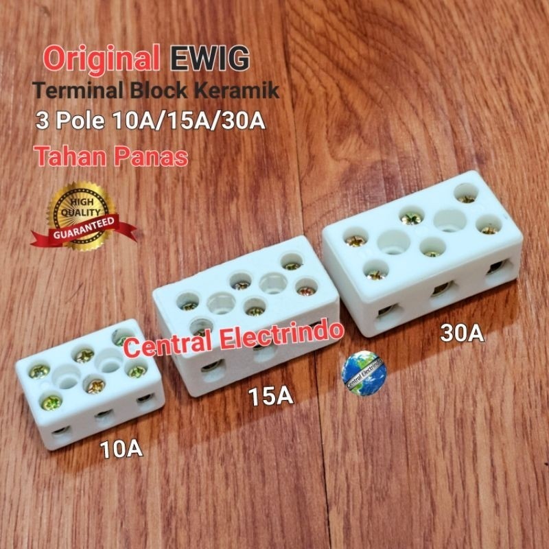 Jual Terminal Block Keramik EWIG 3 Pole 10A/15A/30A Tahan Panas. | Shopee Indonesia