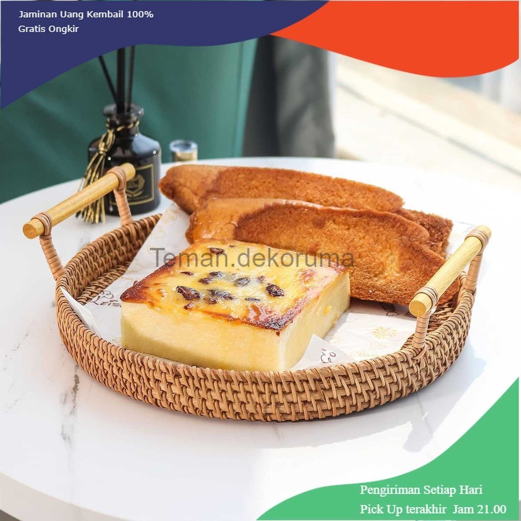 Jual TD - PKR Slyz Tatakan Nampan Rotan Fruit Tray Basket With Handle ...