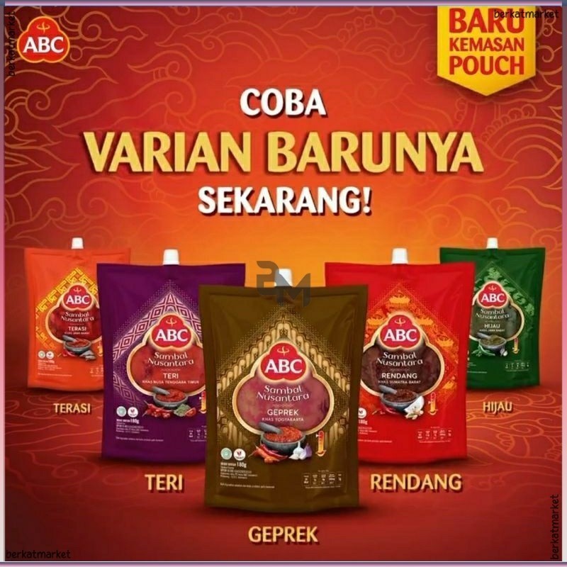 Jual Abc Sambal Nusantara Teri Geprek Rendang Terasi Hijau Pouch 180gr ...