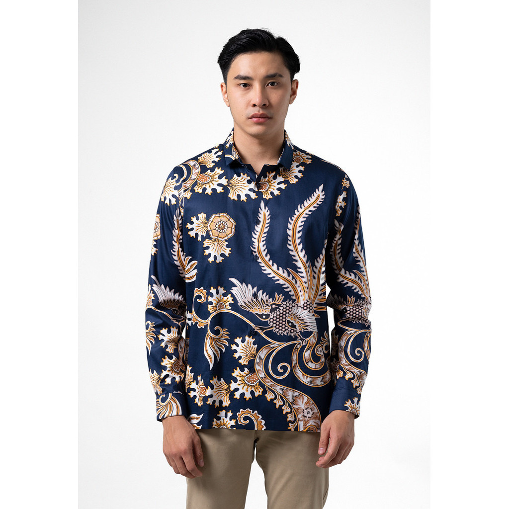 Jual MANZONE Kemeja Batik Pria Lengan Panjang ARZAPATI - NAVY | Shopee ...