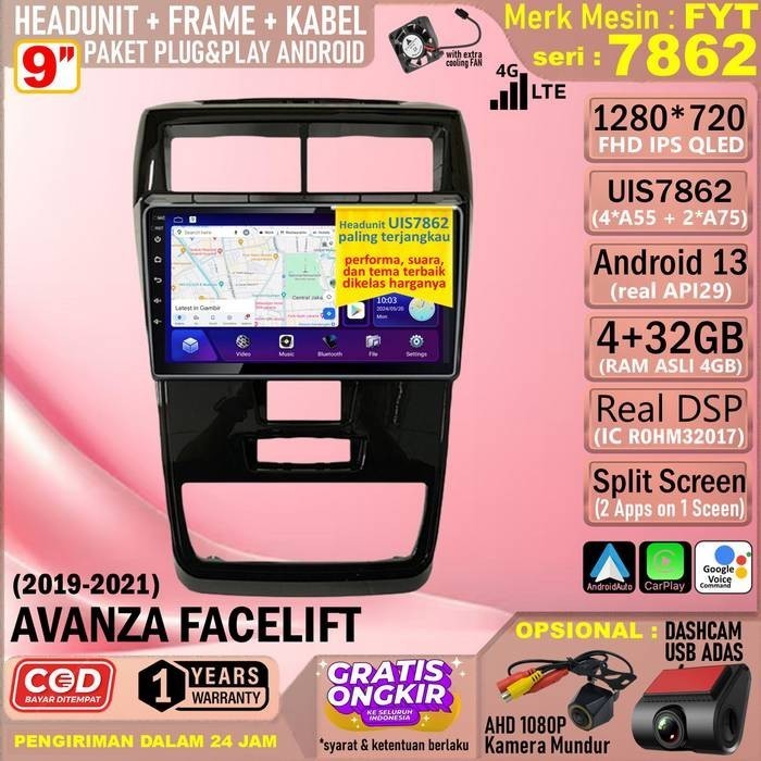 Jual Paket Headunit Android 9 inch + Frame + Soket PNP Toyota Avanza ...