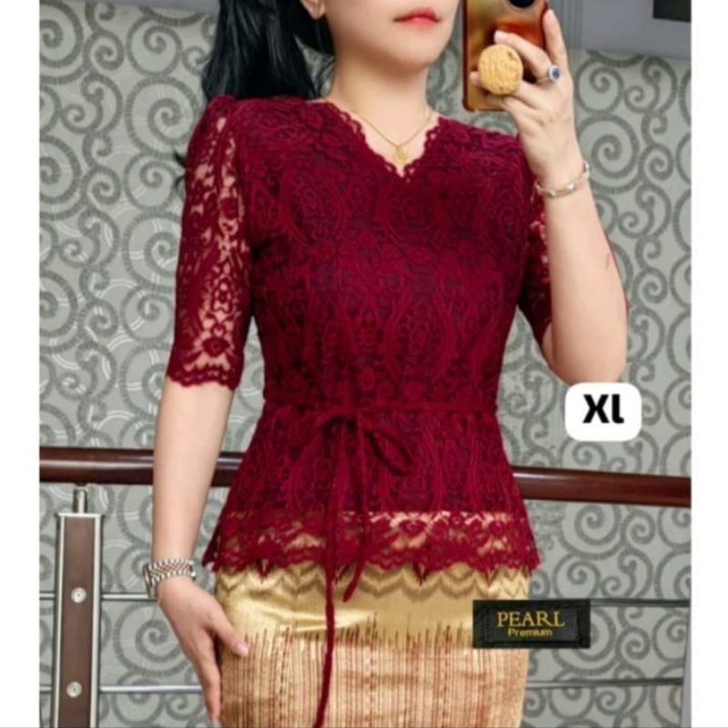 Jual Atasan Brokat Kebaya Wanita Tangan Lurus Leher V Renda By Miss ...