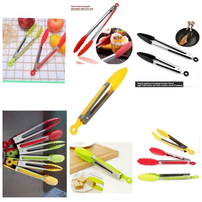 Jual TONGS PENCAPIT STAINLESS GAGANG SILIKON PENJEPIT MIE GORENGAN ...