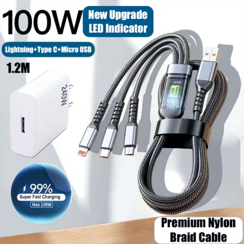 Jual Data 3 in 1 Braided anti bending data cable 240W ultra fast ...