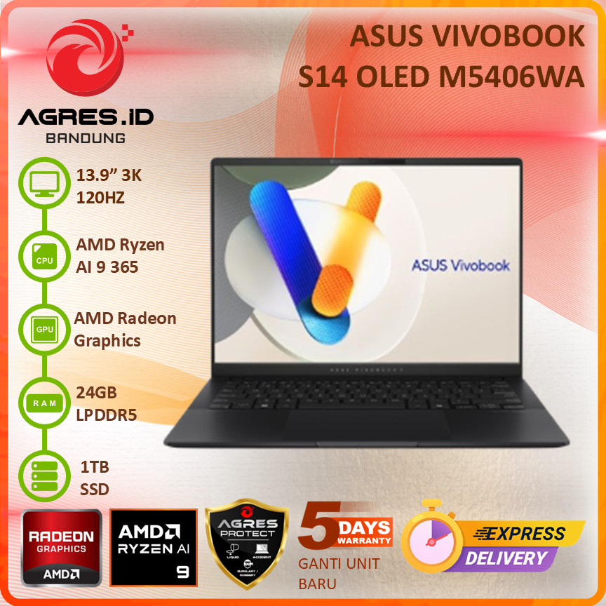 Jual ASUS VIVOBOOK S 14 AI OLED M5406WA RYZEN 9 365 24GB 1TB 13.9" 3K ...