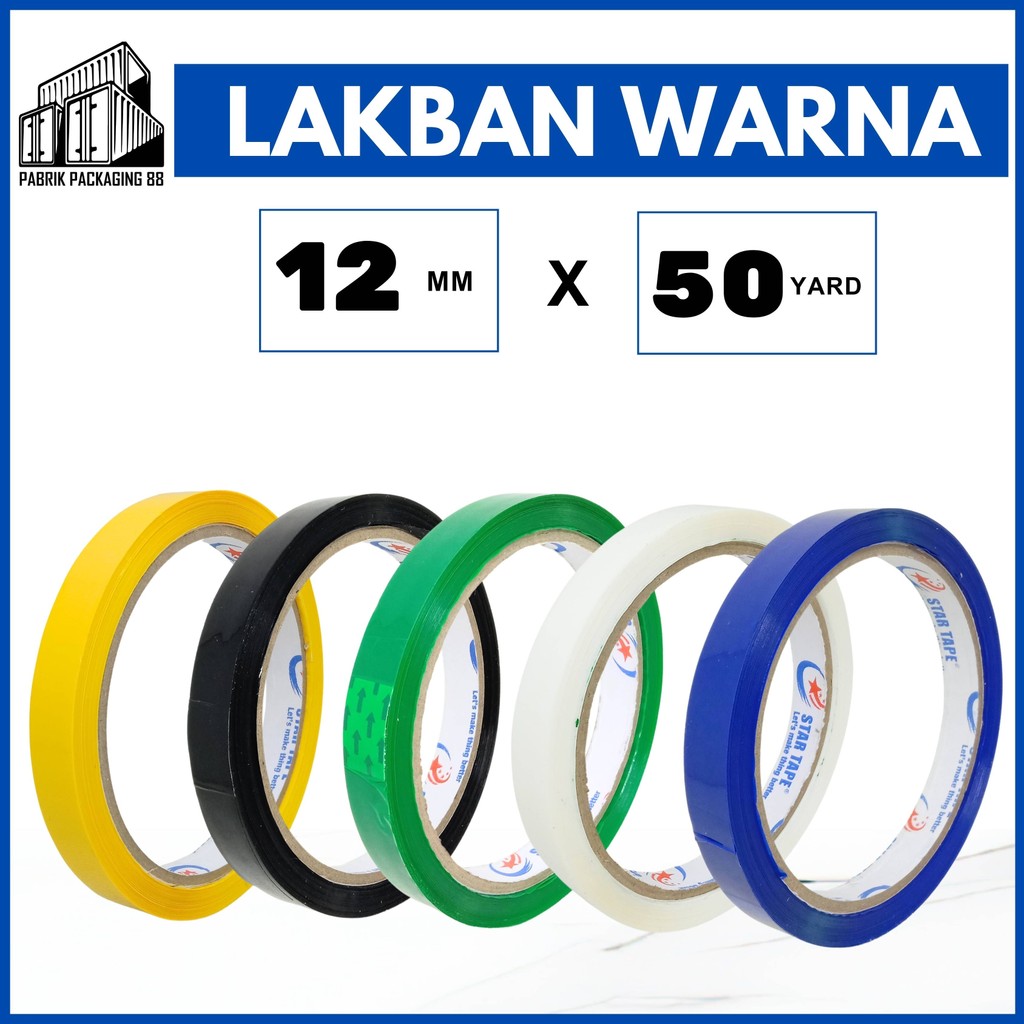 Jual Lakban Warna Warni 12MM 50 Yard Isolasi Hitam Putih Hijau Kuning Biru Merah 1/2 Inci Inch ...
