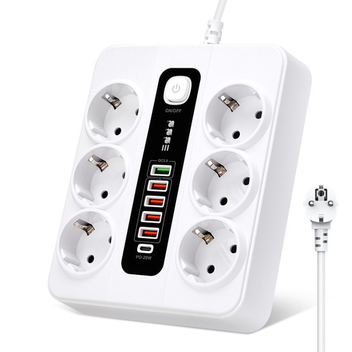 Jual BUZZ Power Strip Stop Kontak Colokan Listrik 6 Plug EU USB 250V 3000W - BKL-11EU - Putih ...
