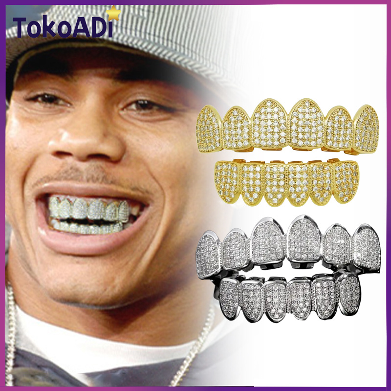 Jual Hip Hop Zircon Teeth Grillz Hip Hop 6/6 Top & Bottom Grills Dental ...