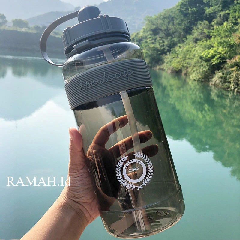 Jual Botol Minum Plastik Sport Water Bottle with Straw 2L - HA437 ...
