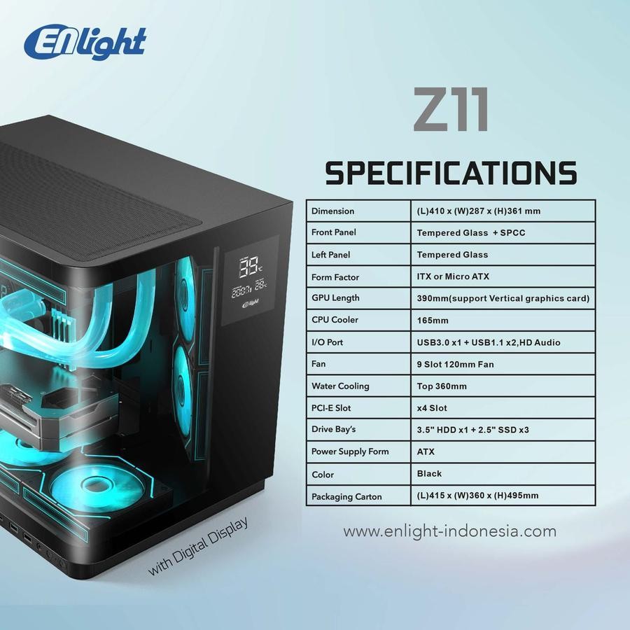 Jual Casing ENLIGHT Z11 BLACK M-ATX PC Case - Digital Display (Free 3 ...