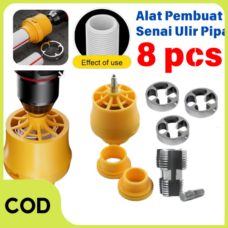 Jual 【COD】Alat Pembuat Senai Ulir Pipa 8PCS Thread Kit Maker 1" 1/2" 3/ ...