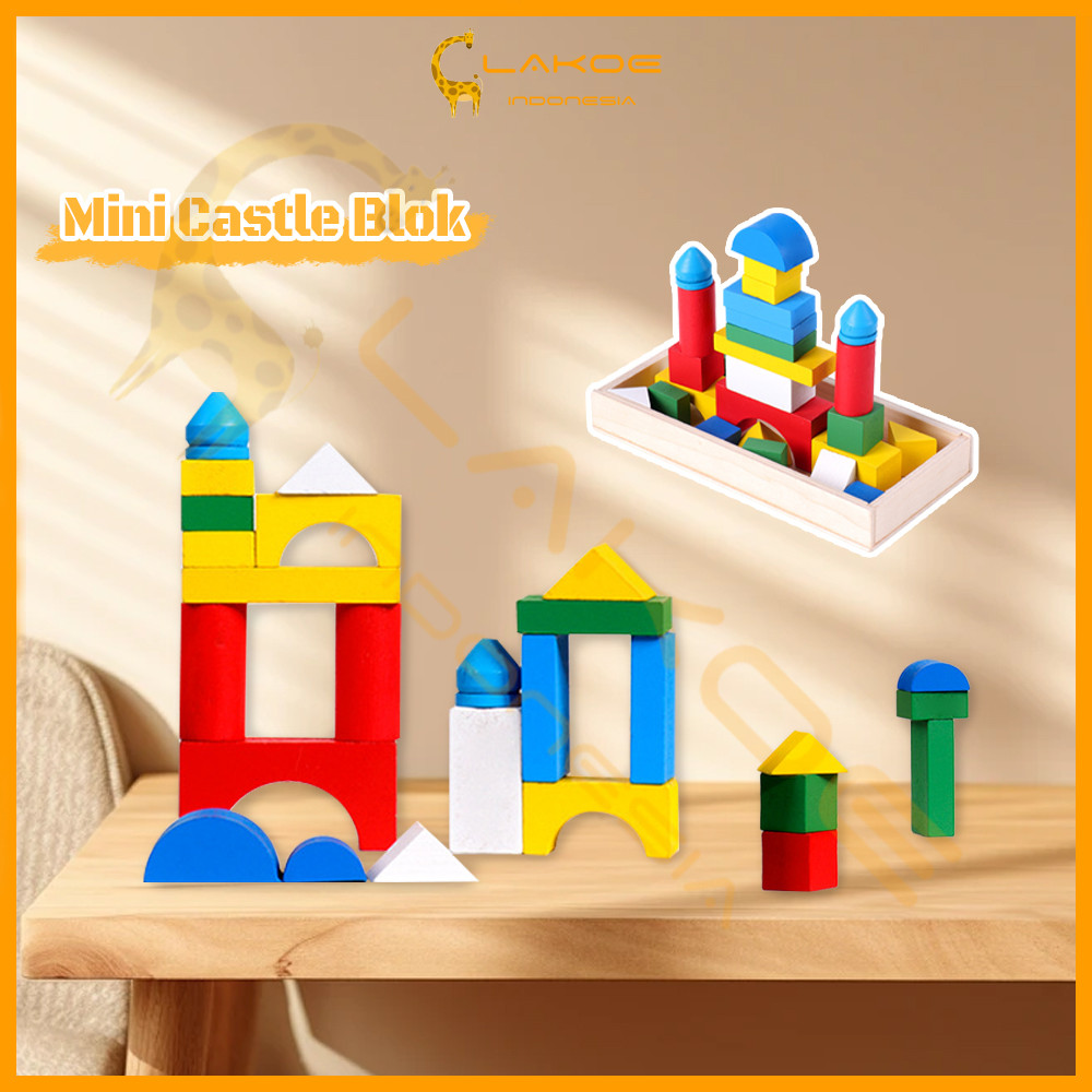 Jual LAKOE Mainan Edukasi Balok Kayu Susun City Block Mini Castle Blok ...