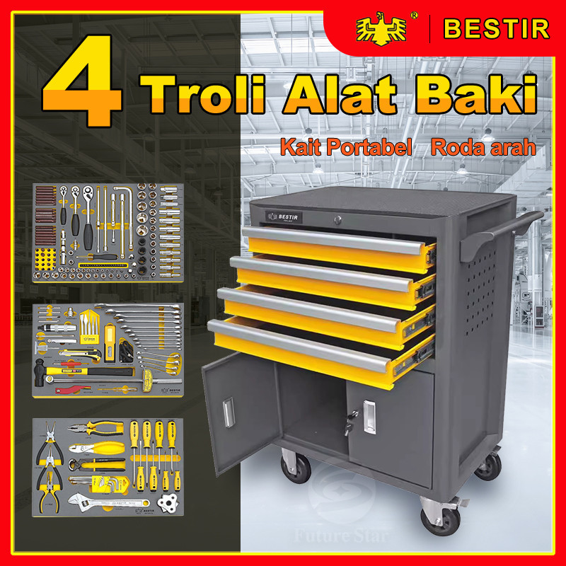 Jual Tool Box Trolley Cabinet 202 Pcs Tools Kit Set 4 Drawer Laci Susun Obeng Tang Kunci Pas ...