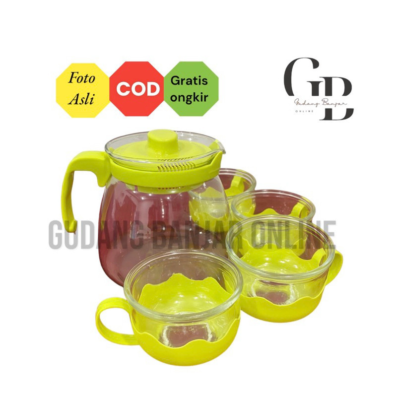 Jual Teapot warna / teko set cangkir kaca tea pot gelas merk idola ...