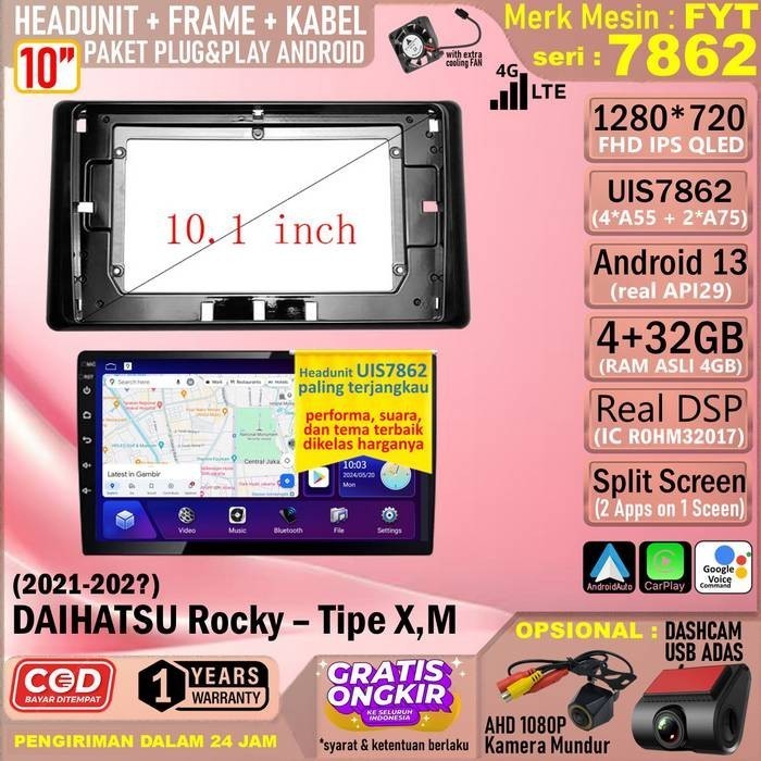 Jual Paket Headunit Android 10 inch + Frame + Soket PNP Daihatsu Rocky ...